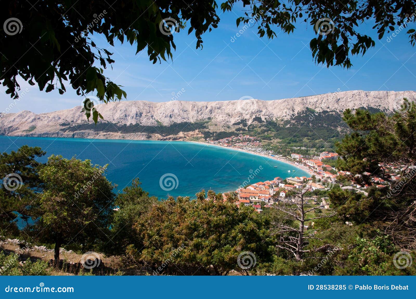 Baska Bay Sea and City from Panoramic Viewpoint Threes Frame Stock ... Baska Bay Sea and City from Panoramic Viewpoint Threes Frame Stock ...