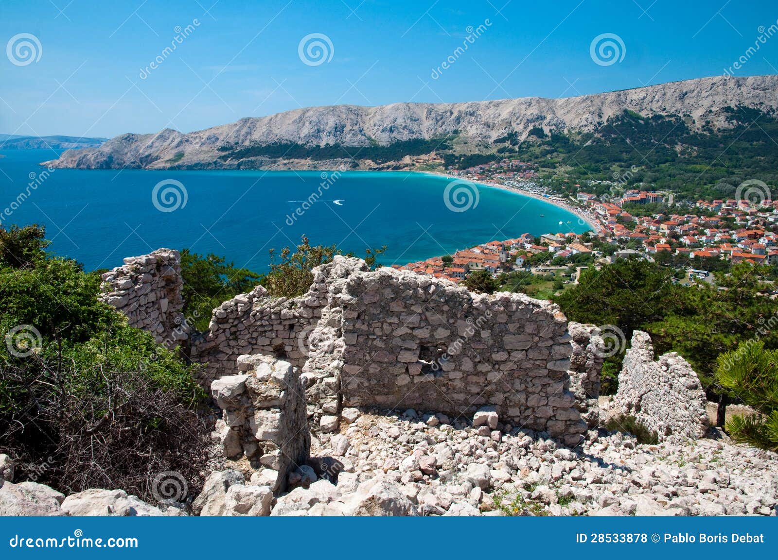 Baska Bay Sea and City from Viewpoint Near Ancient Ruins Stock Photo ... Baska Bay Sea and City from Viewpoint Near Ancient Ruins Stock Photo ...