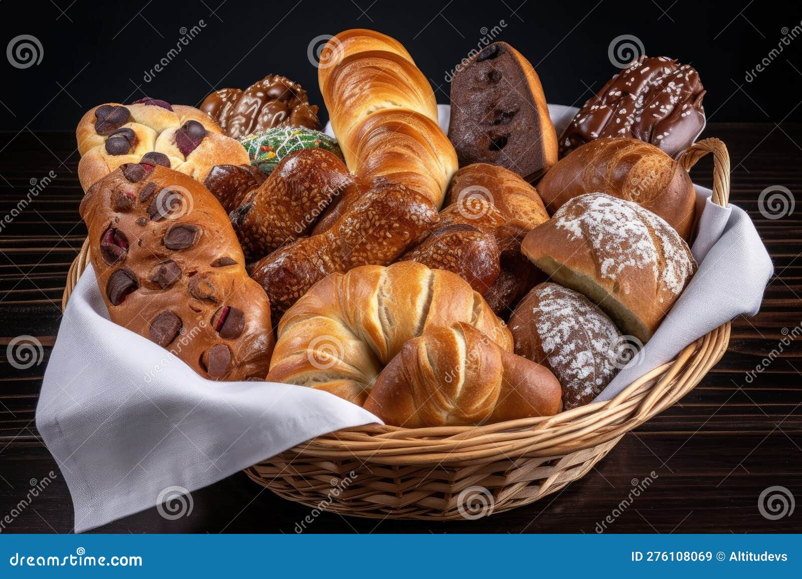 Basket of Assorted Breads, Each One Baked in a Unique Shape and Flavor ...