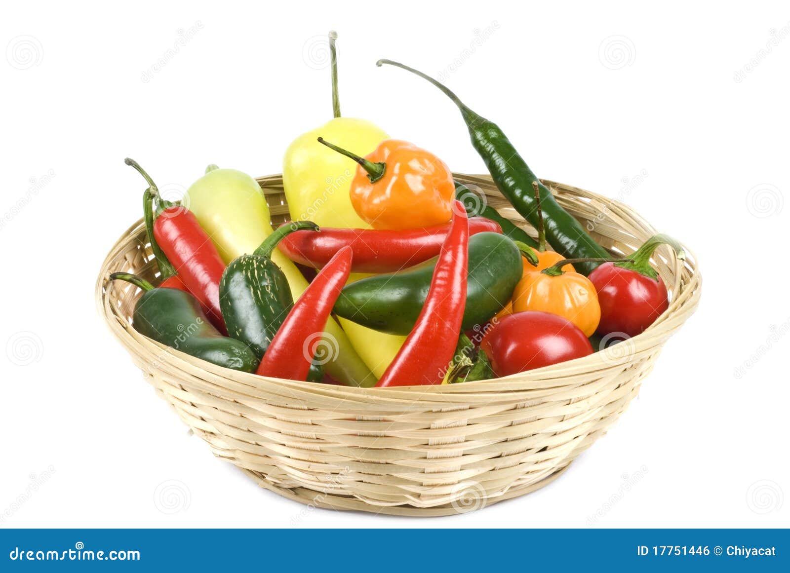 Basket Of Assorted Hot Peppers Isolated On White Picture. Image: 17751446