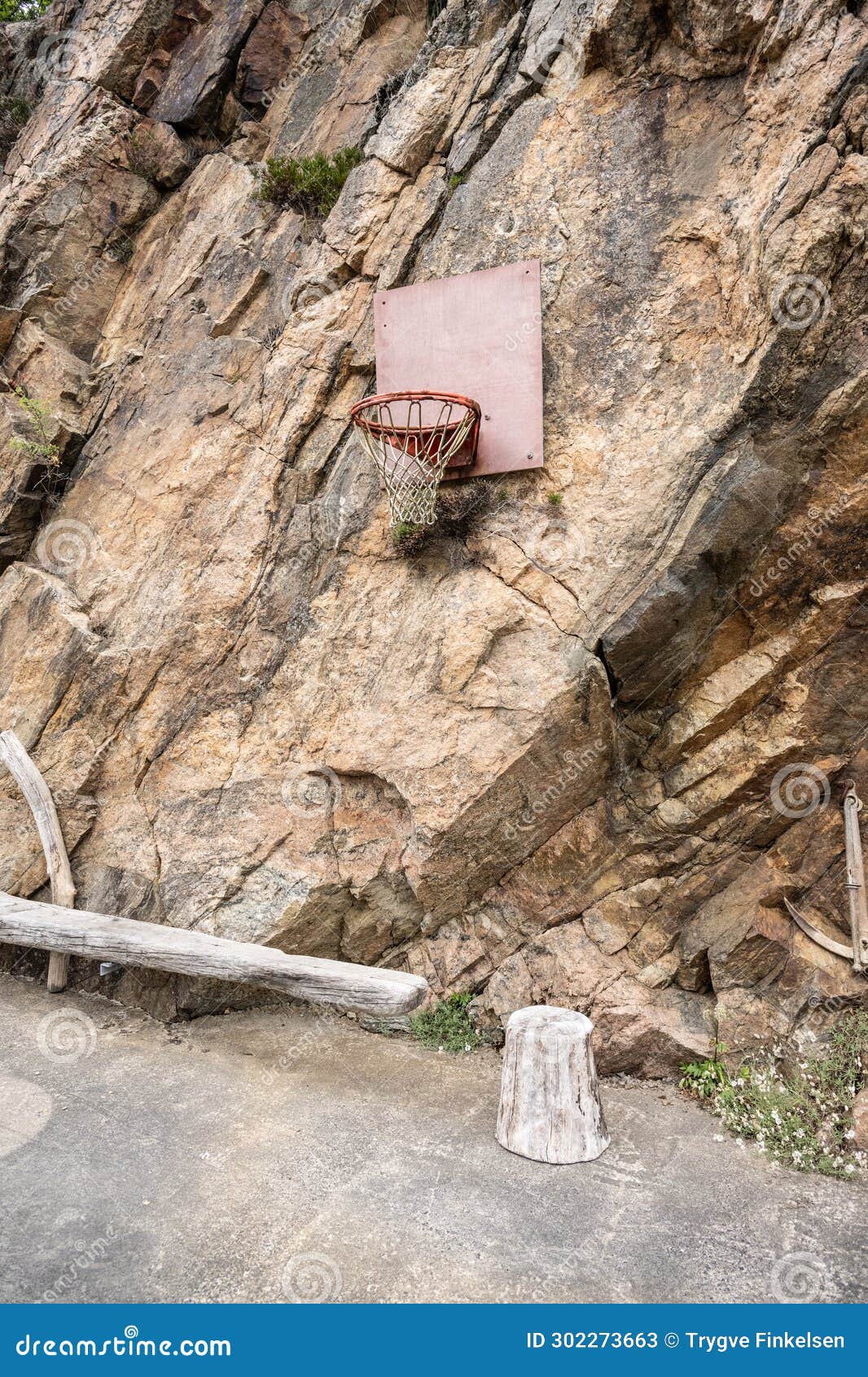 Basket Ball Basket Hanging from a Stone Cliff Face.. Stock Image ...