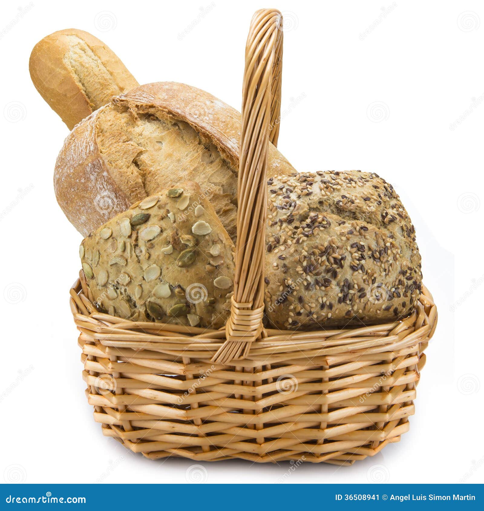 Basket with a Bread Assortment Isolated on White Stock Image - Image of ...