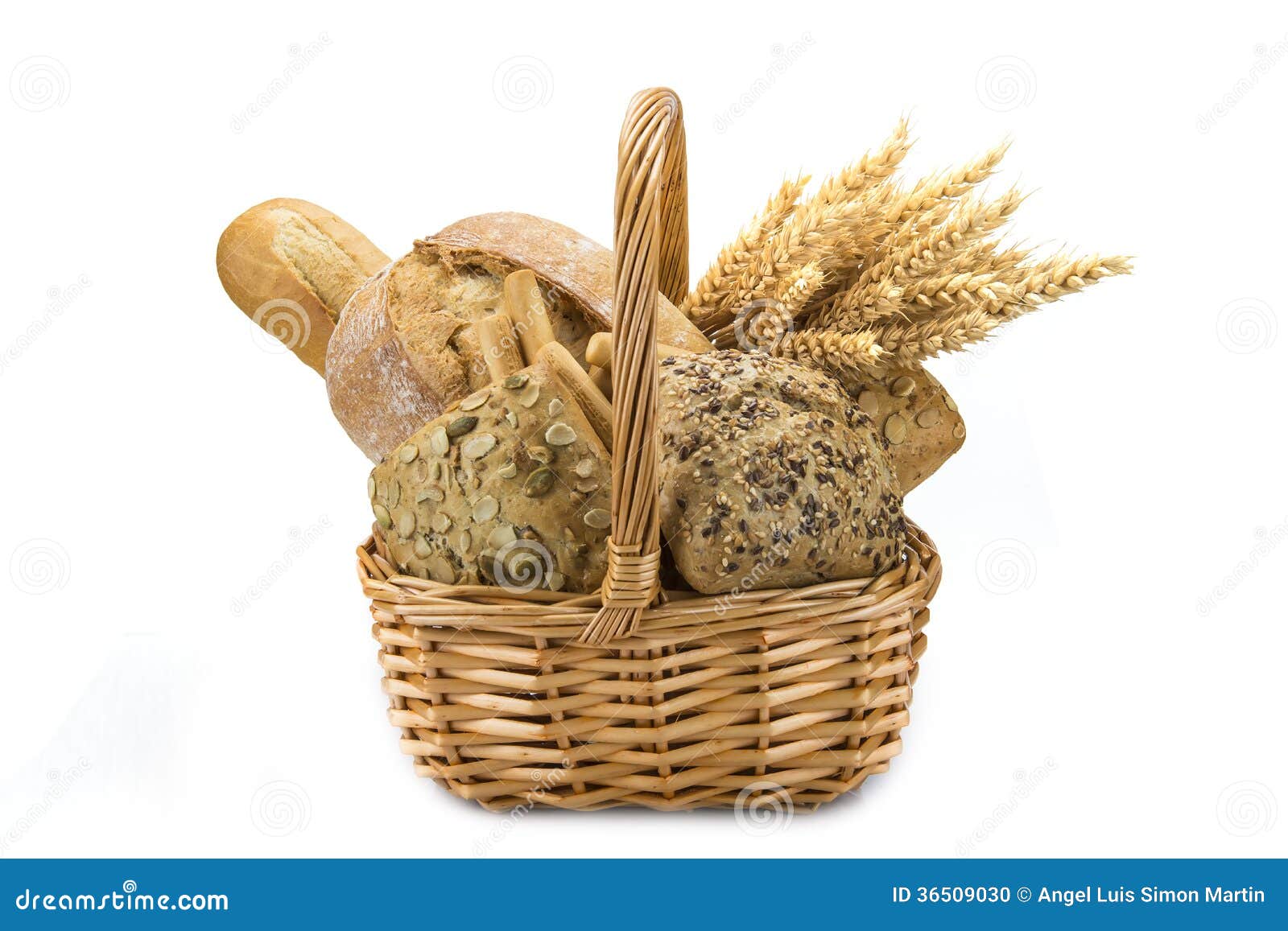 Basket with a Bread Assortment Isolated on White Stock Photo - Image of ...