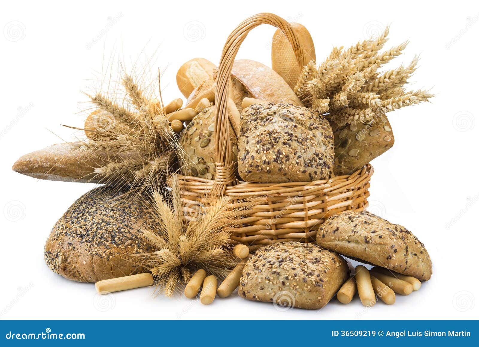Basket with a Bread Assortment Isolated on White Stock Image - Image of ...