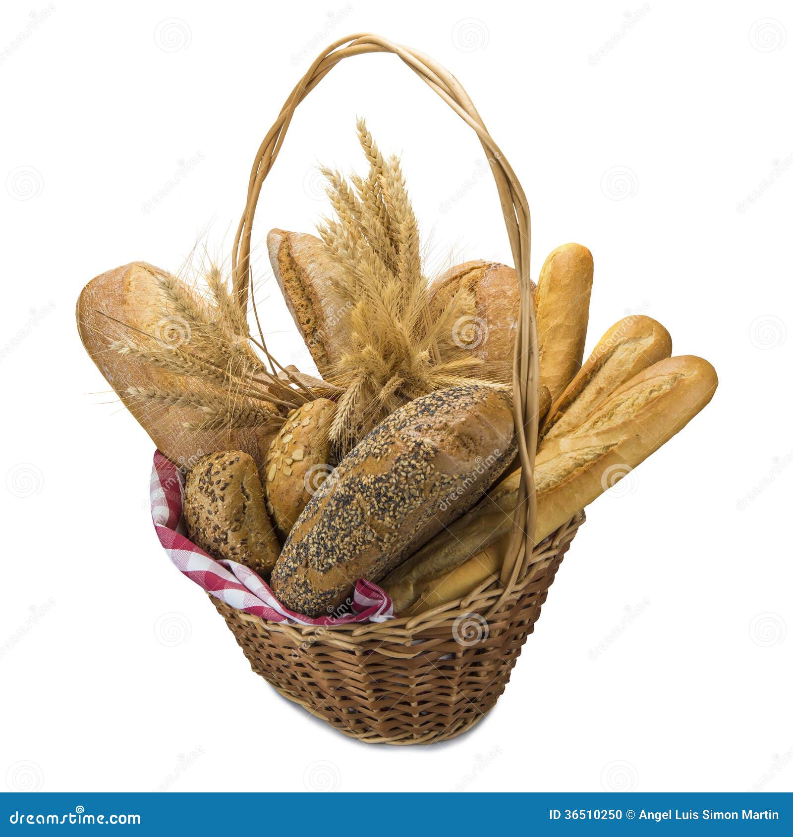 Basket with a Bread Assortment Isolated on White Stock Photo - Image of ...