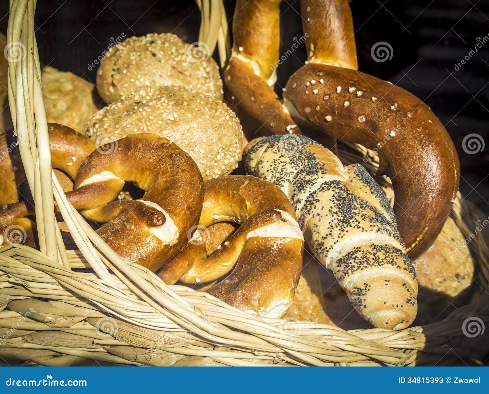 Basket with Bread and Bretzel Stock Image - Image of bread, nutrition ...
