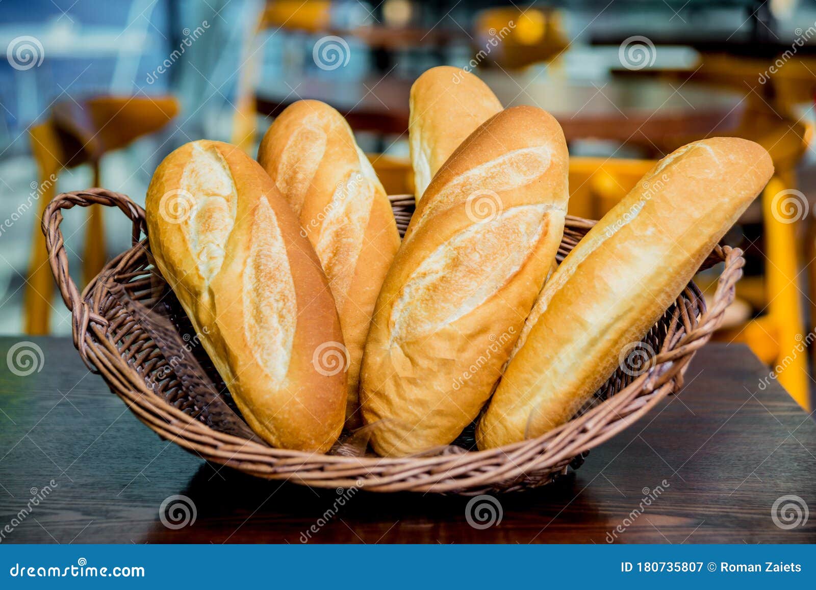 Basket with Bread on the Table. Bakery. Stock Image - Image of gourmet ...