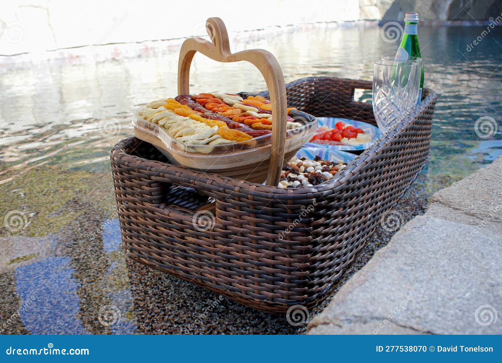 Basket of Catered Snacks in Swimming Pool Stock Photo - Image of room ...