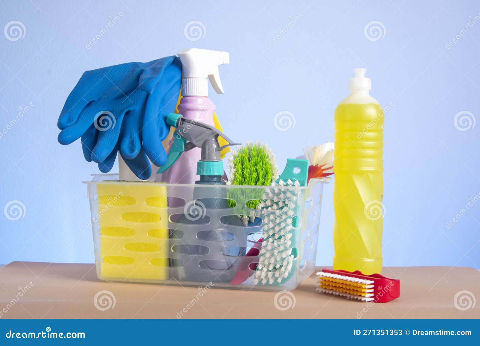 Basket with Cleaning Products for Home Hygiene Use Stock Image - Image ...