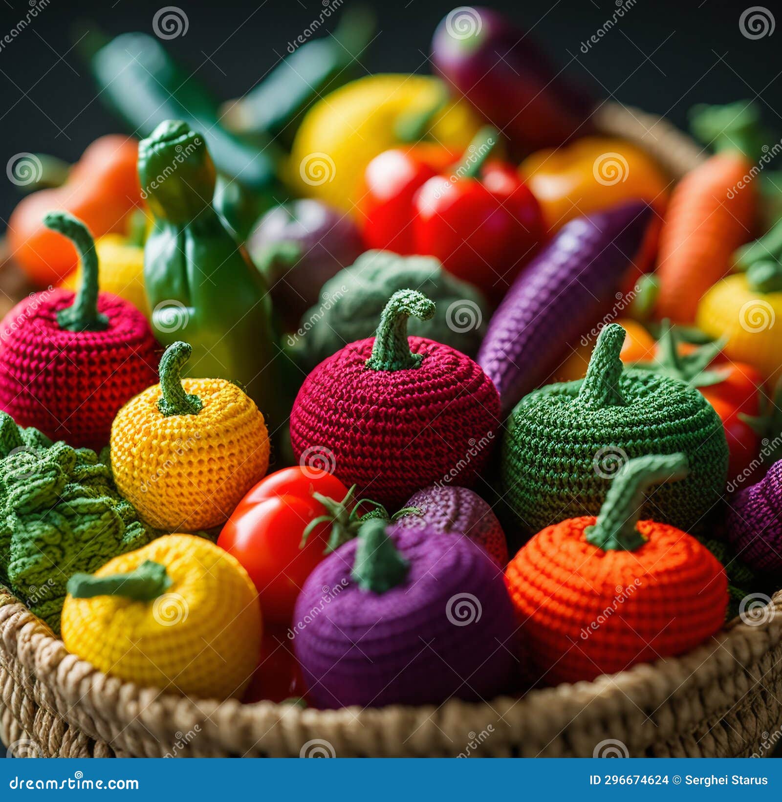 A Basket of Crocheted Vegetables, AI Stock Photo - Image of crocheted ...