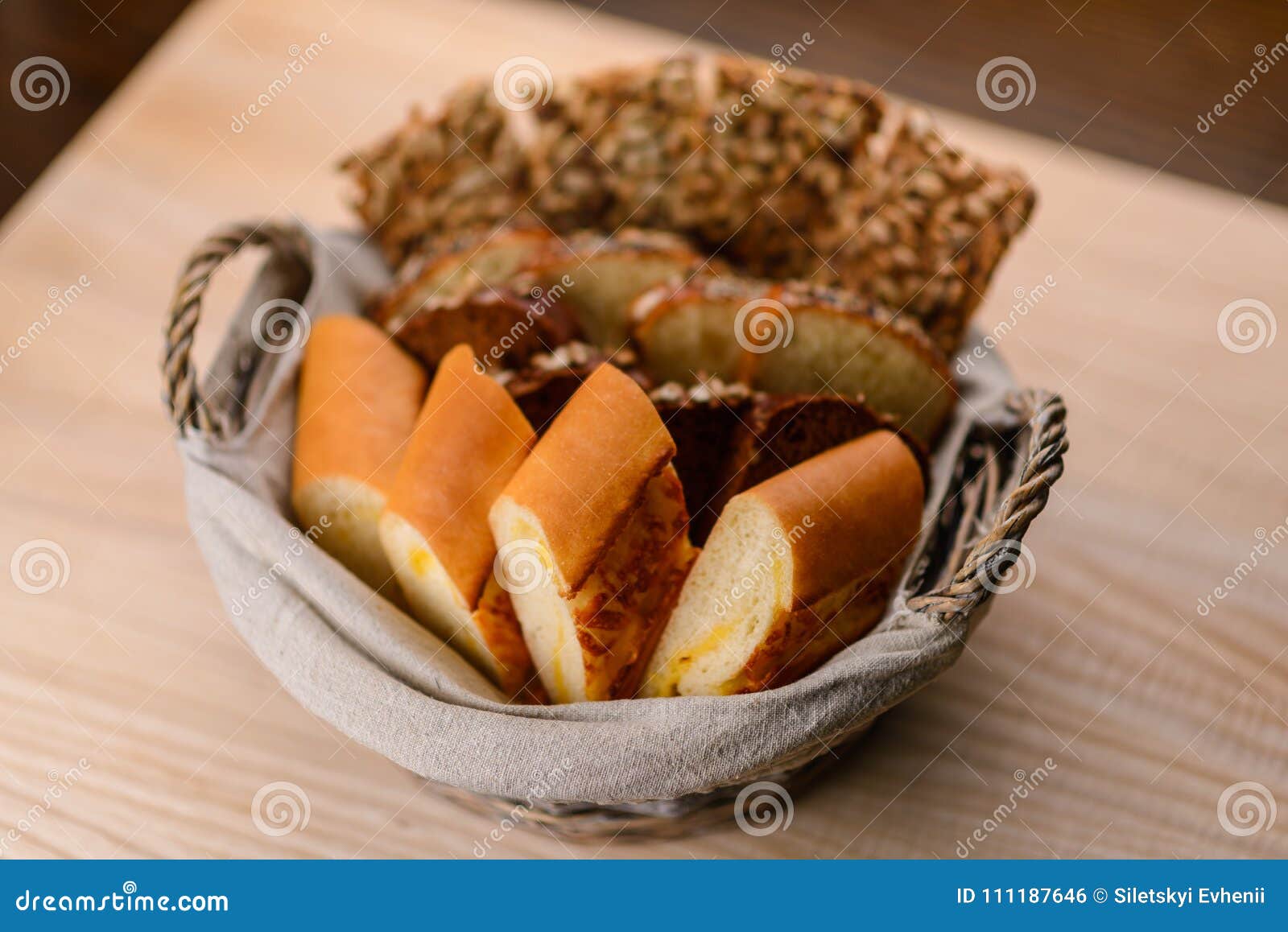 Basket with Different Breads Stock Photo - Image of golden, product ...