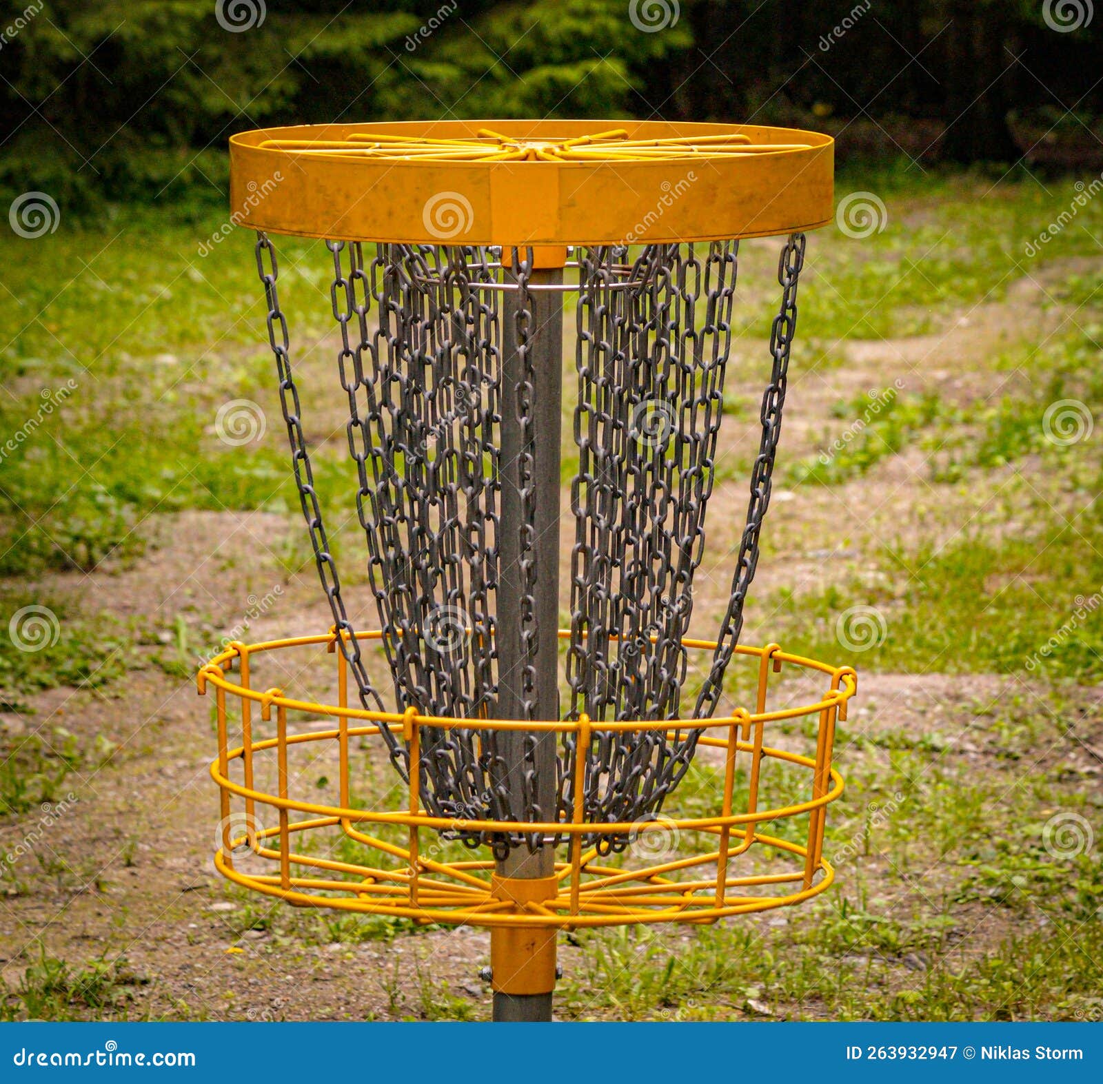 A Basket for Disc Golf in the Forest Stock Image - Image of golf ...
