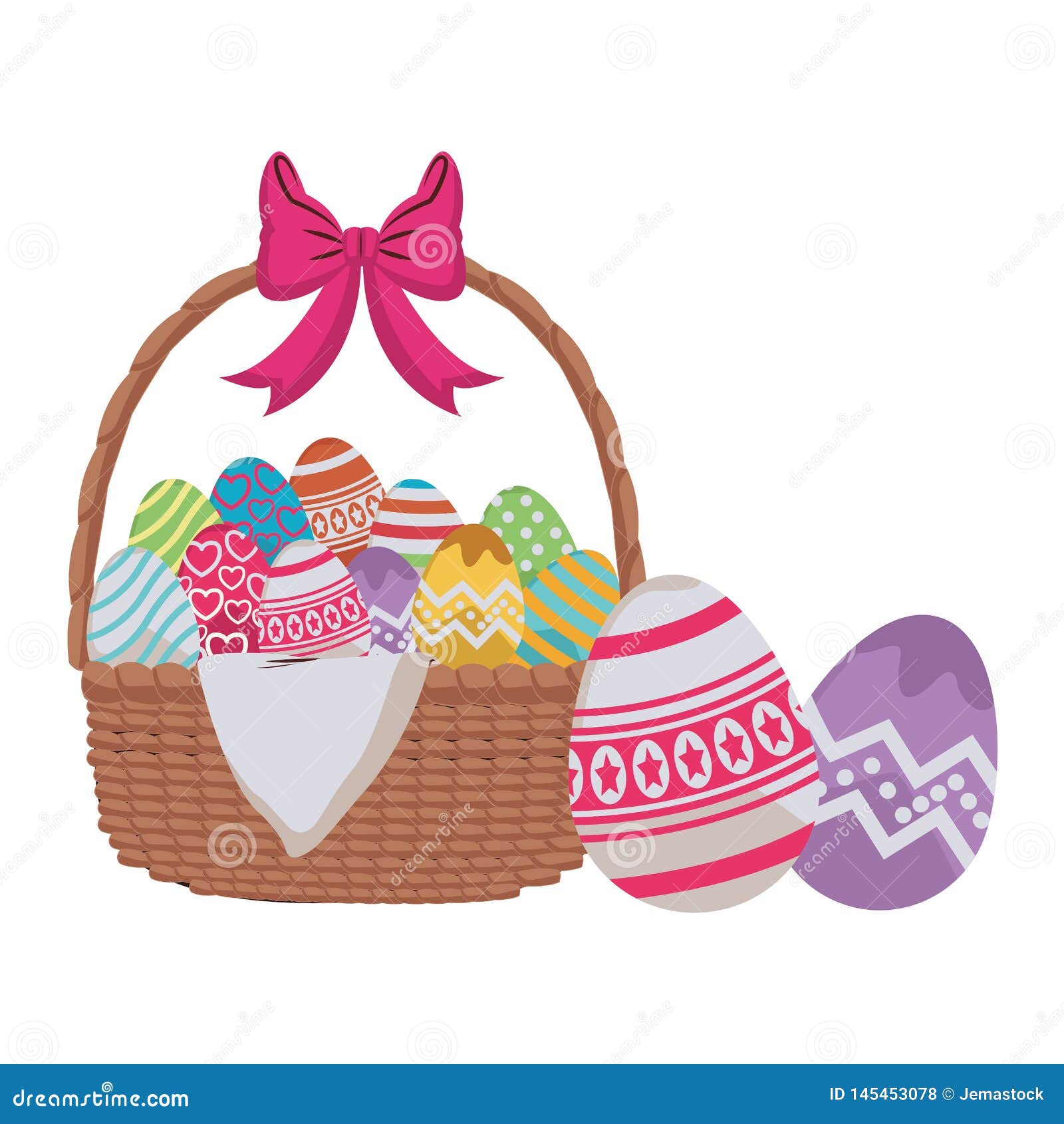 Basket with Easter Eggs Cartoons Stock Vector - Illustration of gift ...