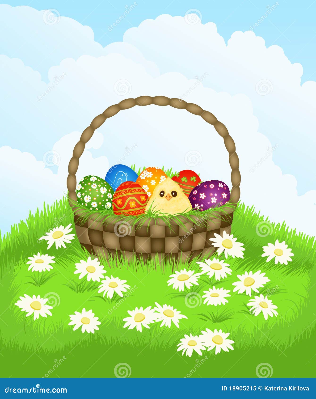 Basket with Easter Eggs and Chicken Stock Vector - Illustration of ...