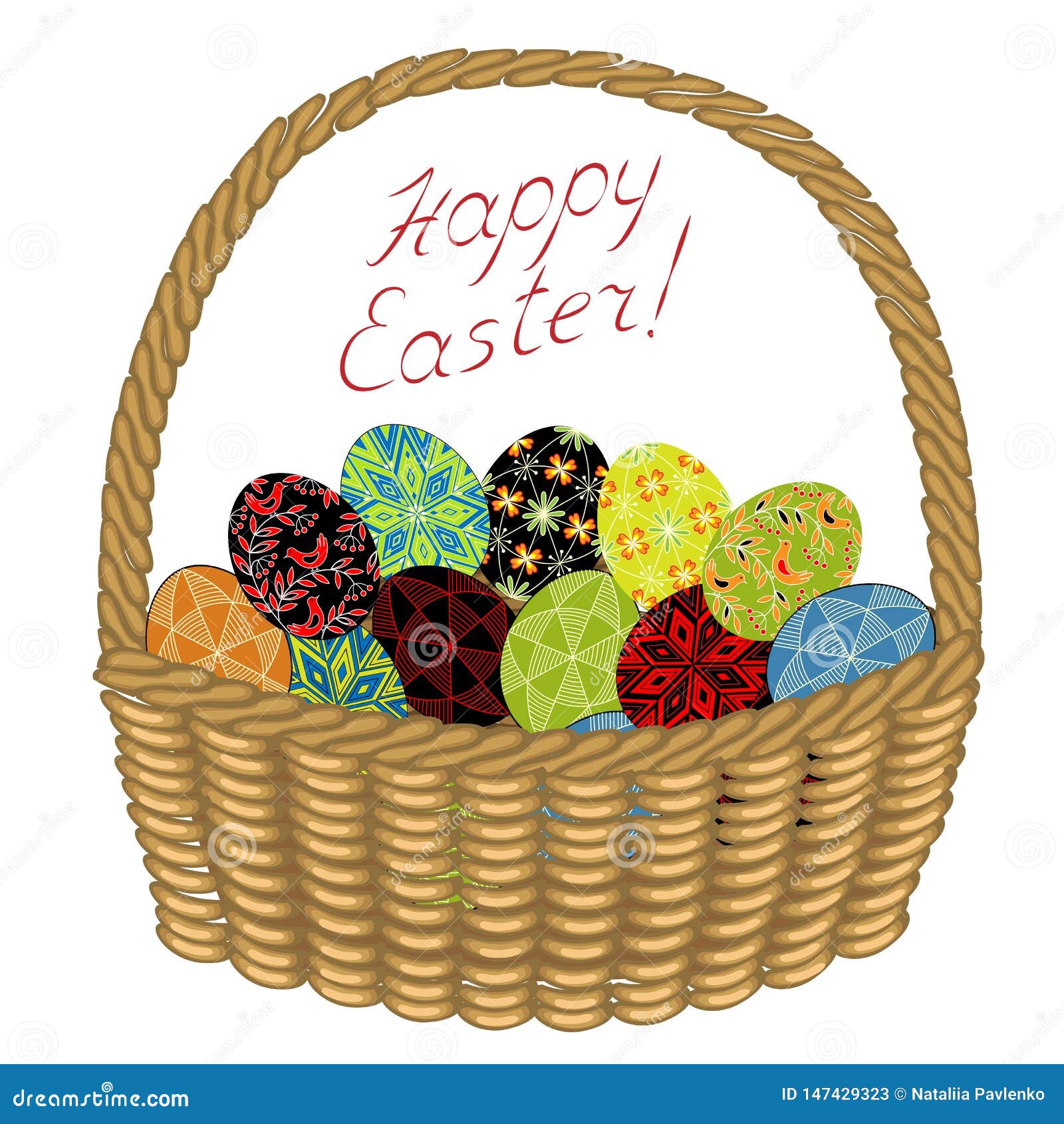 Basket with Easter Eggs with Painted Ornaments. Congratulations on ...