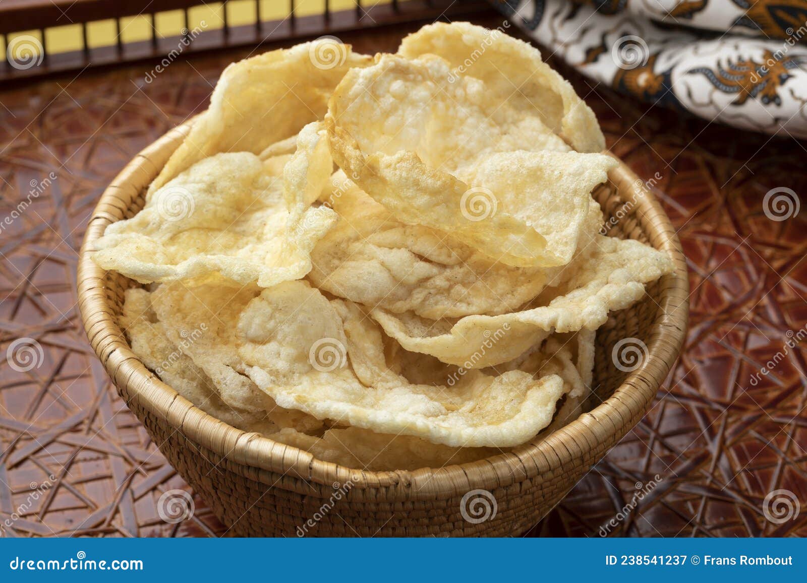 Basket with Emping, a Type of Indonesian Chips Close Up Stock Image ...