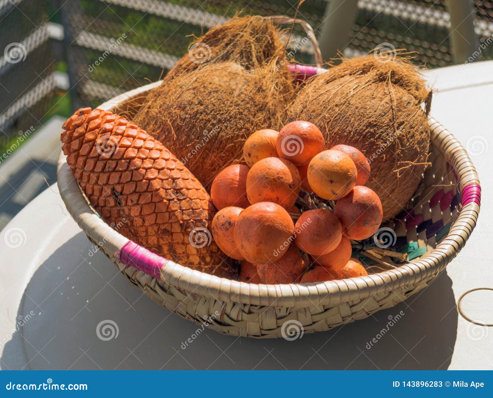 Basket with Exotic Fruits on the Table Stock Image - Image of nutrition ...