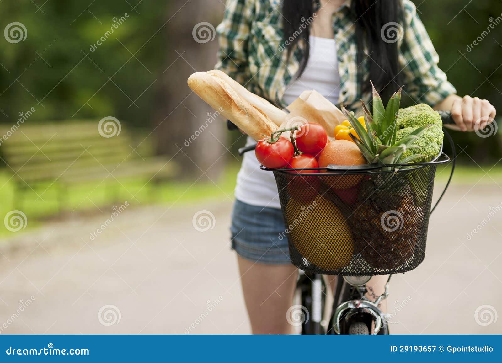 Basket filled healthy food stock image. Image of baguette - 29190657