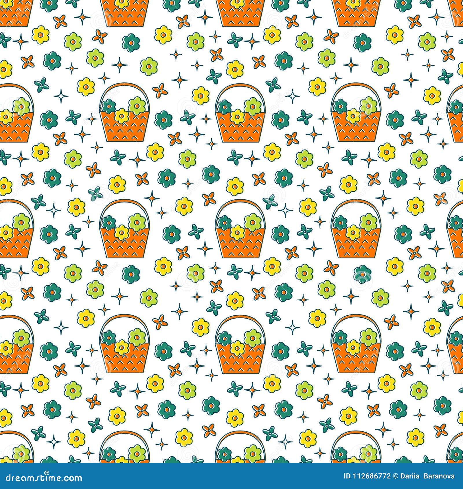 Basket of Flowers Seamless Pattern Stock Vector - Illustration of ...