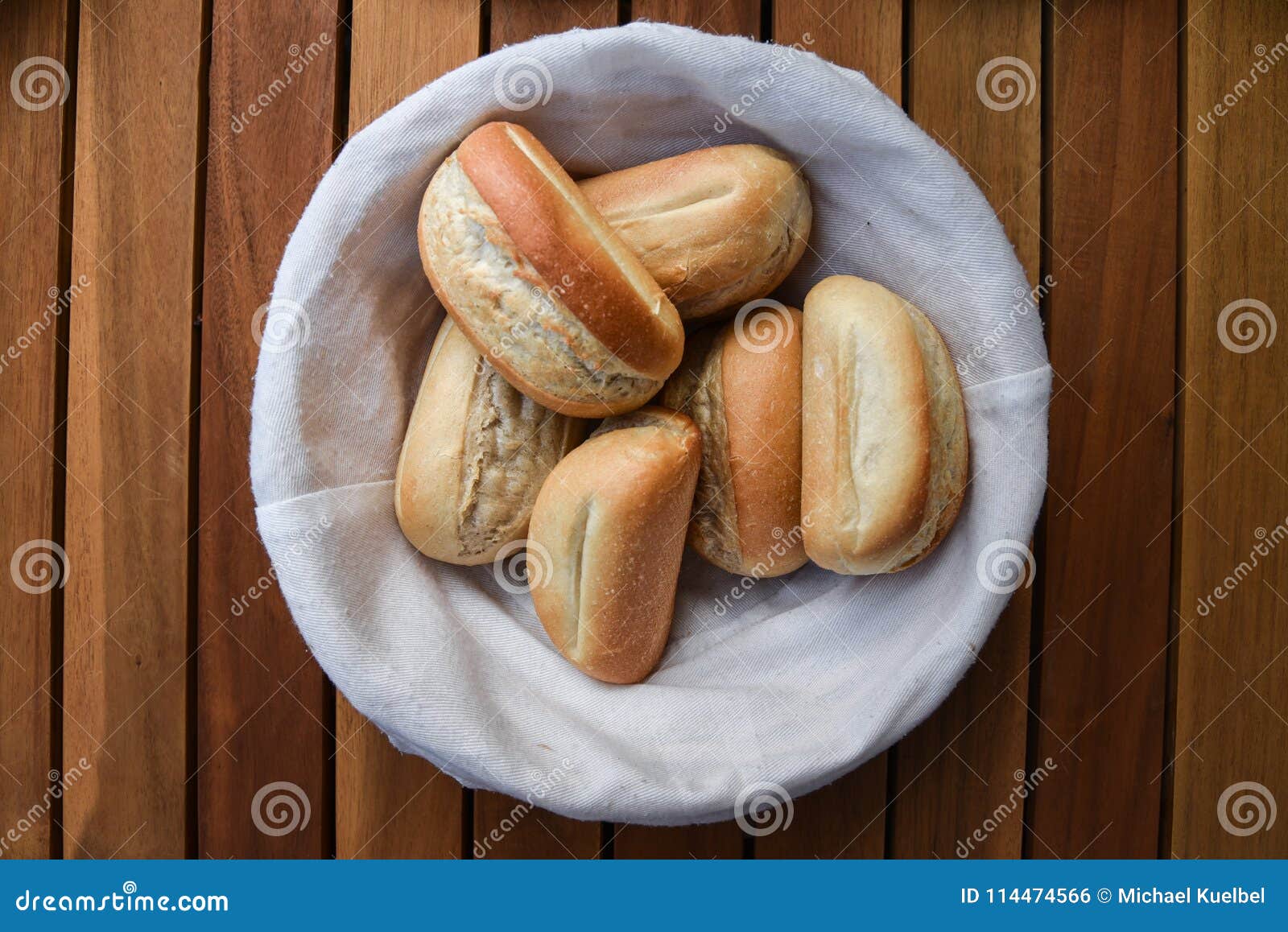 Basket of Freshly Baked Dinner Rolls with Tableware in Background ...