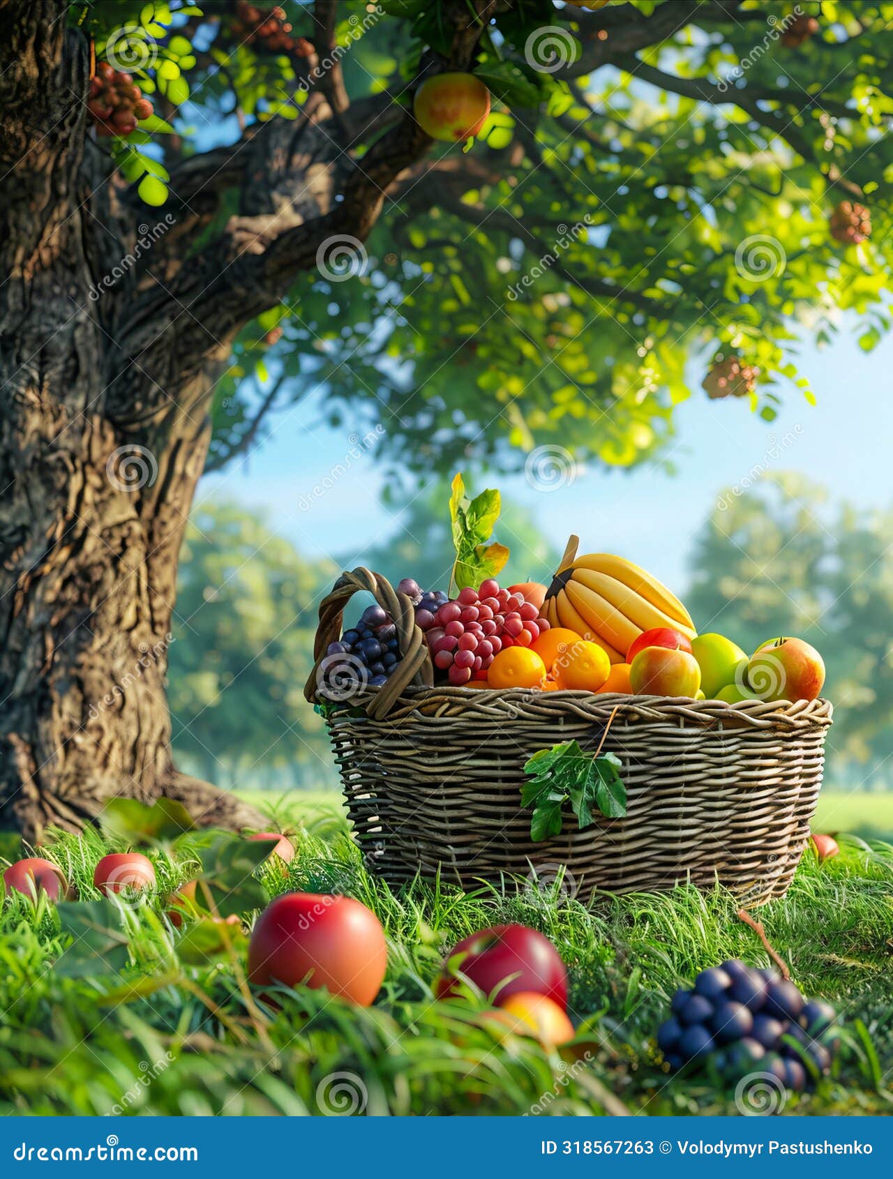 A Basket of Fruit Under a Tree Stock Image - Image of tree, diet: 318567263