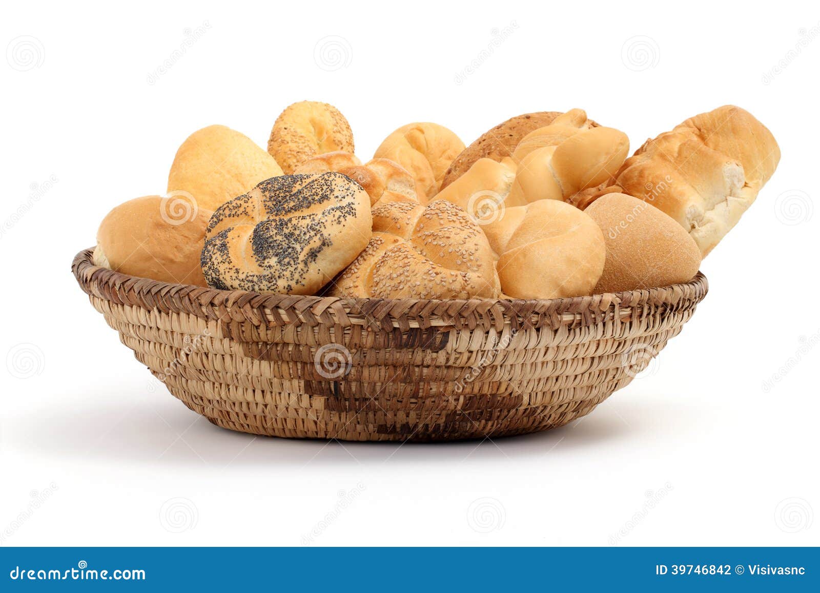 Basket Full of Bread on a White Table Stock Photo - Image of ...