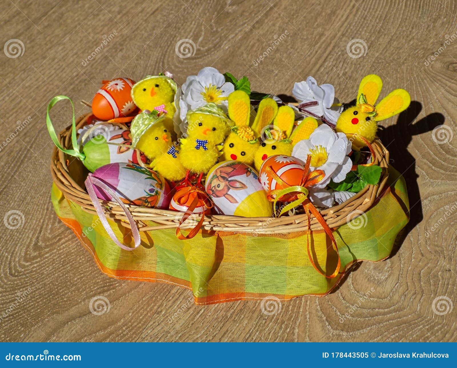 Basket Full of Easter Decorations - Easter Bunnies, Easter Chicks and ...