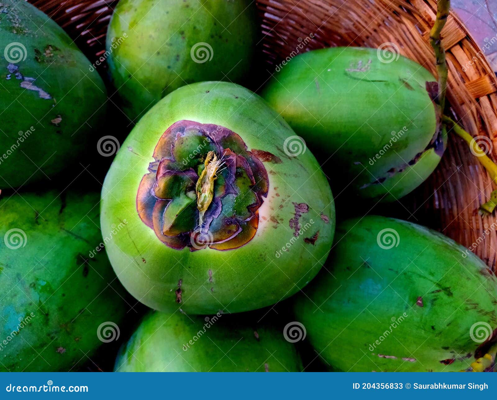 A Basket Full of Fresh Green Solid Tender Coconut Stock Image - Image ...