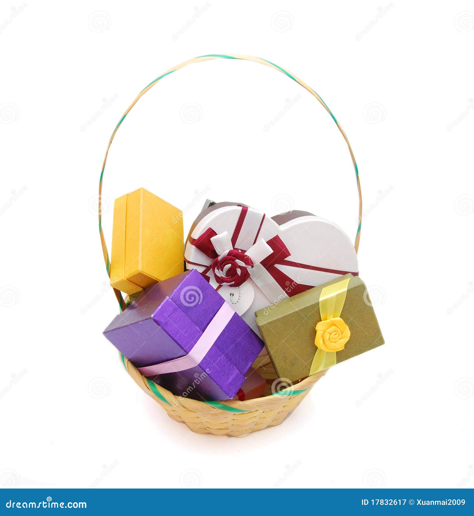 Basket gift boxes stock image. Image of present, celebrate - 17832617