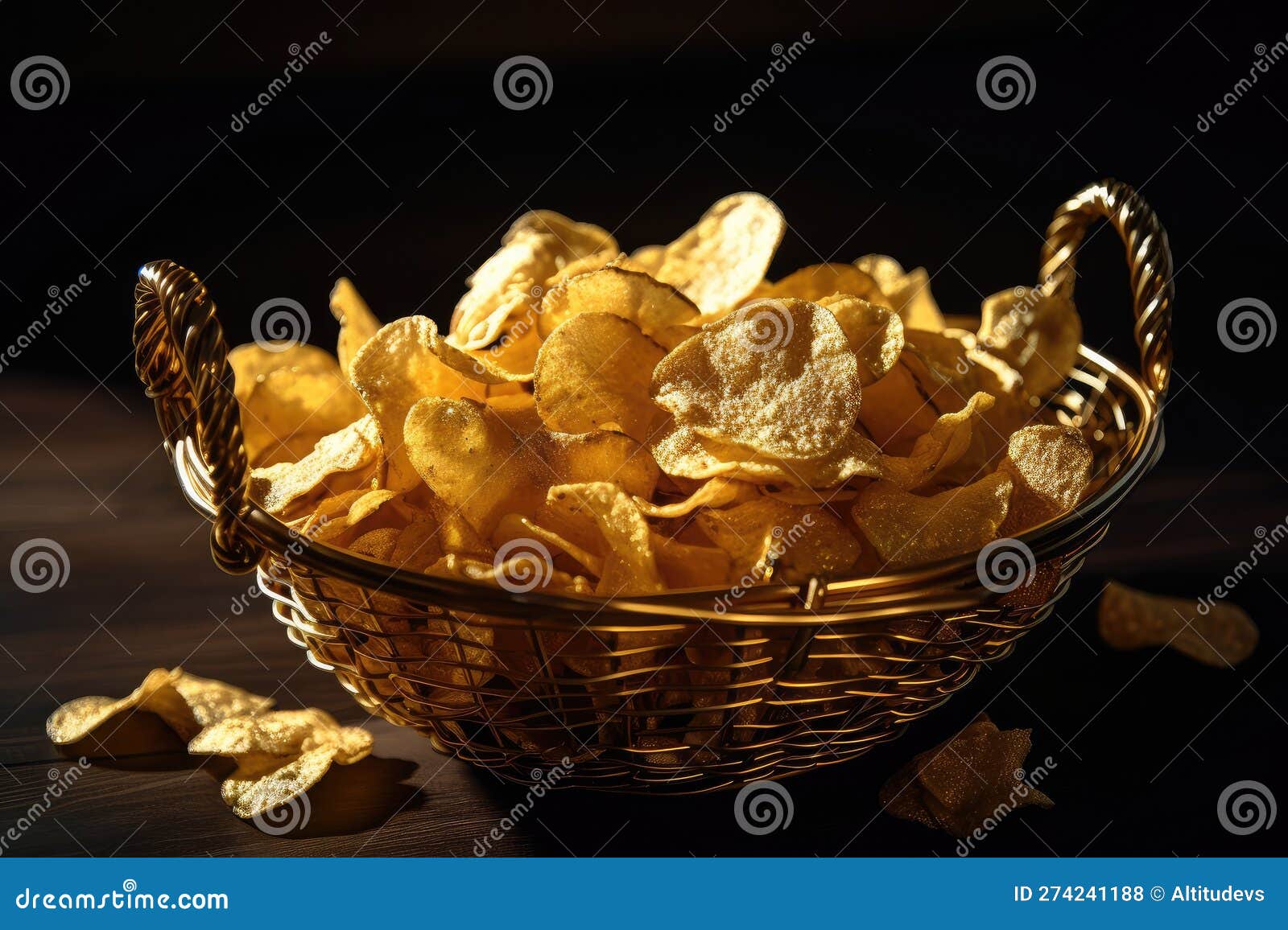 Basket of Golden Chips, Ready To Be Devoured Stock Illustration ...