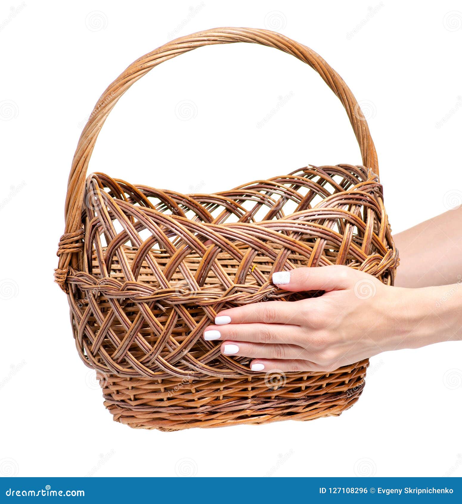 Basket in hand stock photo. Image of container, full - 127108296