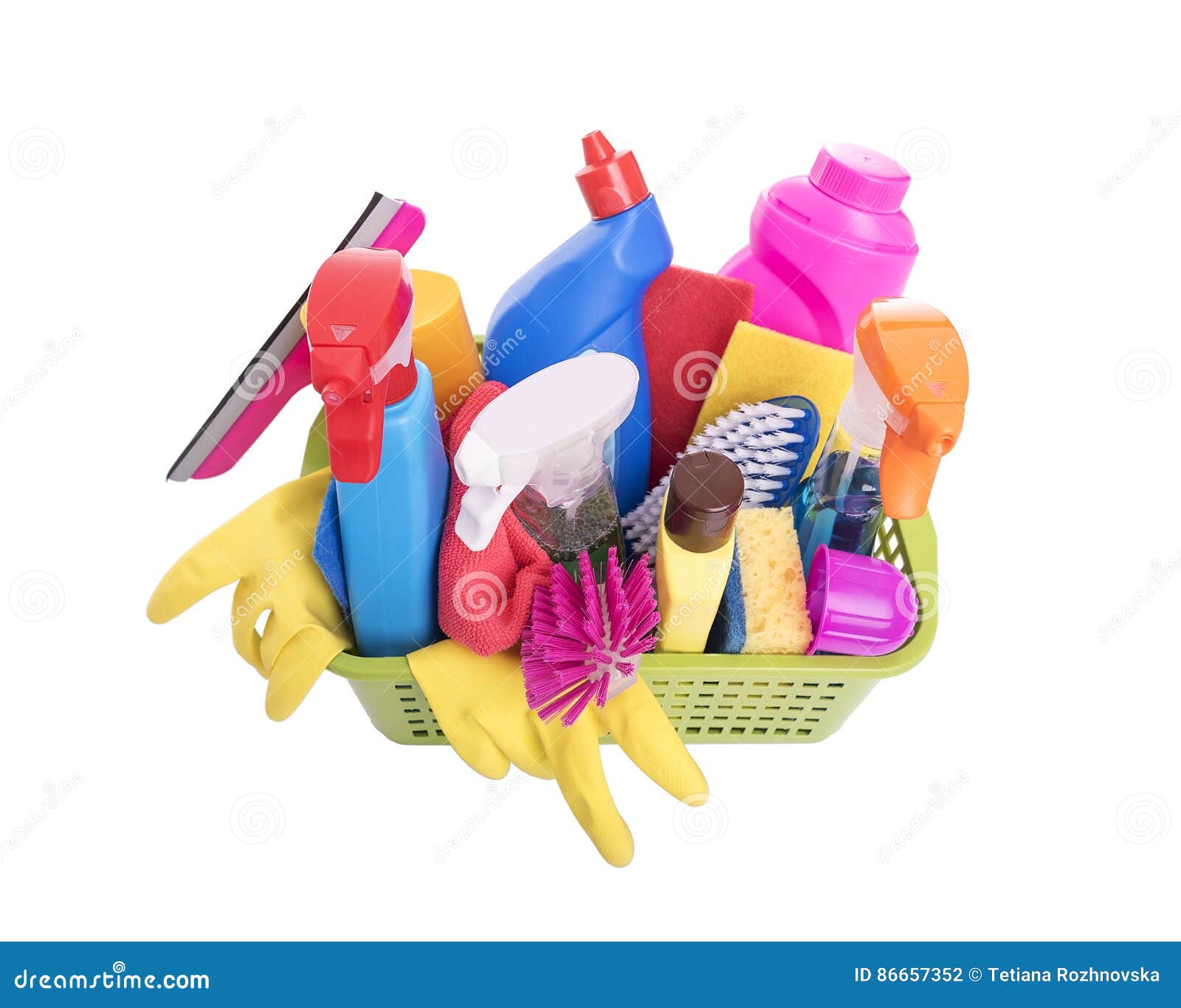 Basket with Household Cleaning Products. Stock Photo - Image of washer ...