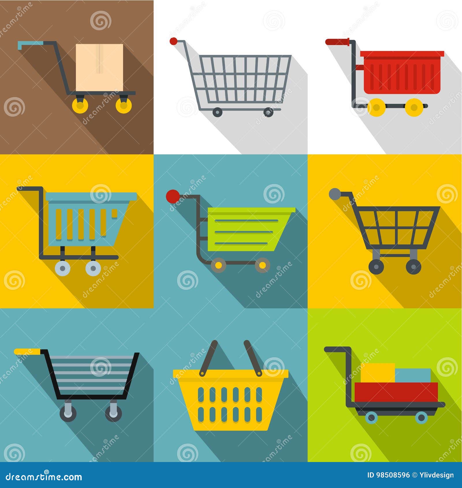 Basket Icons Set, Flat Style Stock Vector - Illustration of market ...