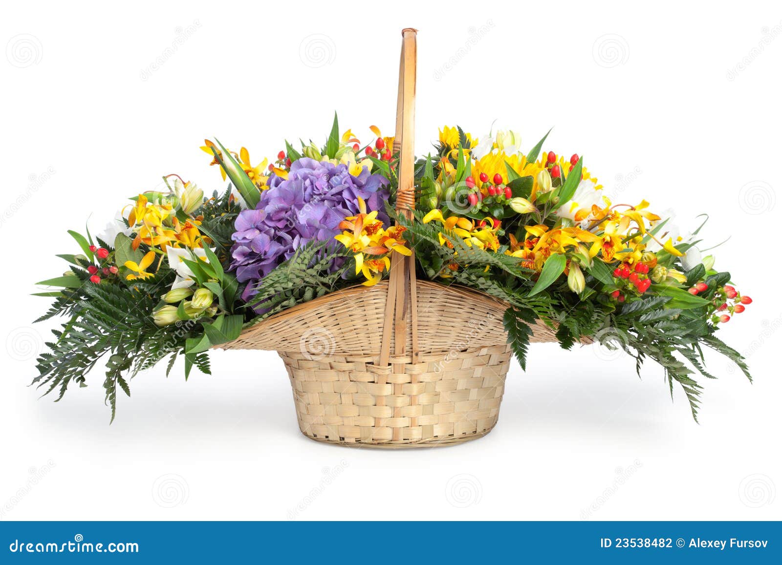 Basket with Multicoloured Flowers Stock Photo - Image of bunch, nature ...