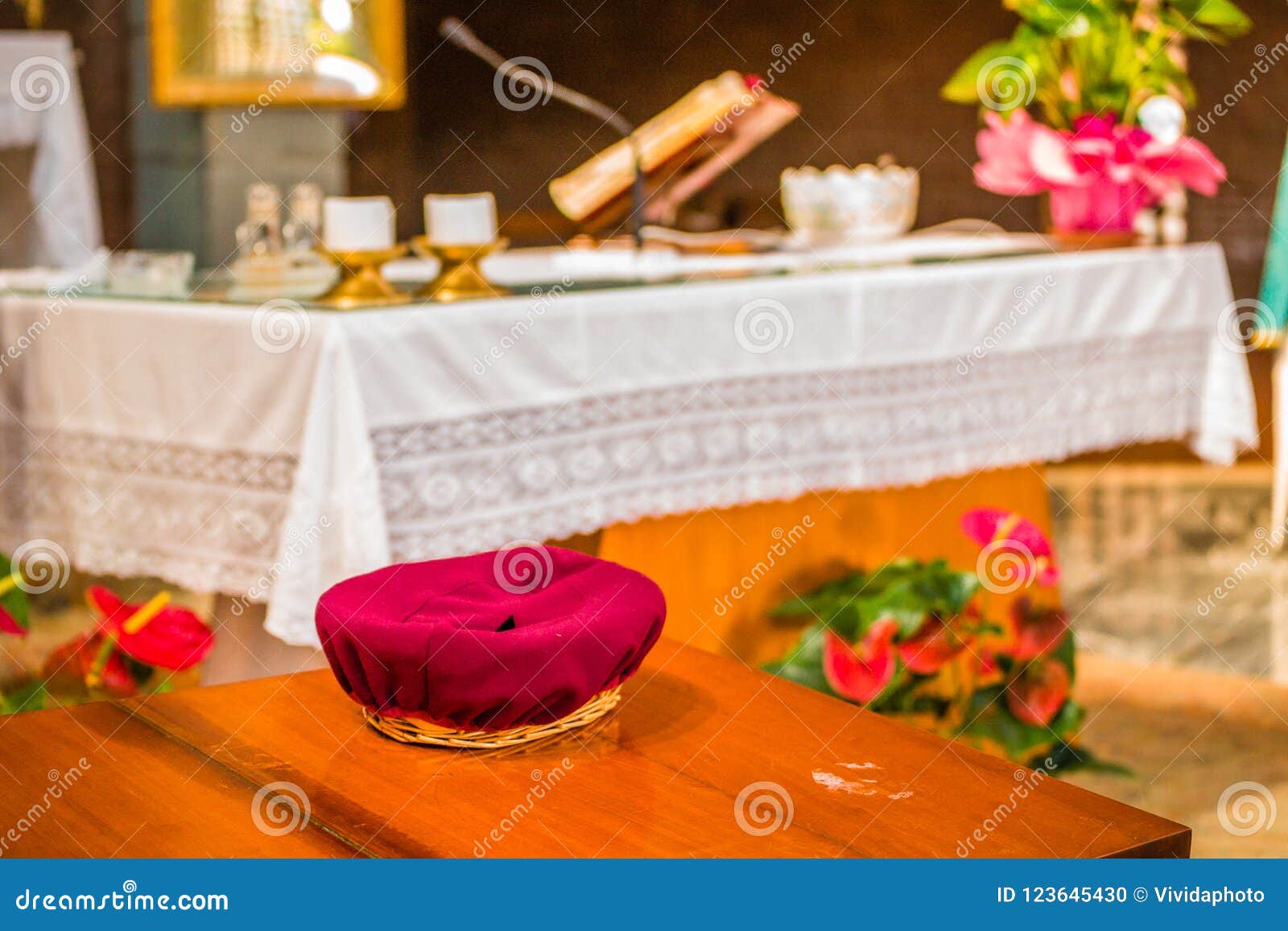 Basket for the offertory stock photo. Image of catholic - 123645430