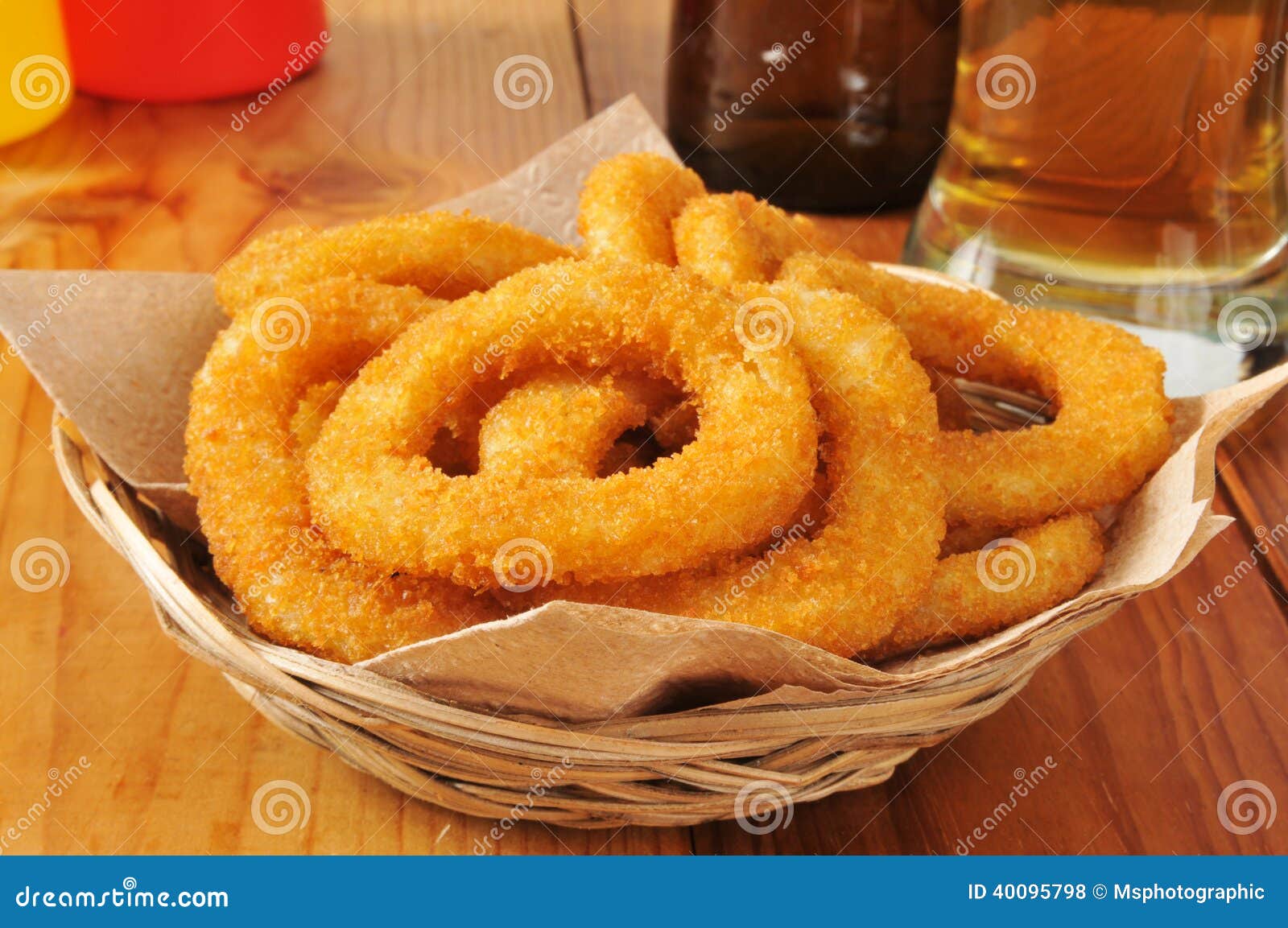 Basket of onion rings stock photo. Image of alcohol, bottle - 40095798
