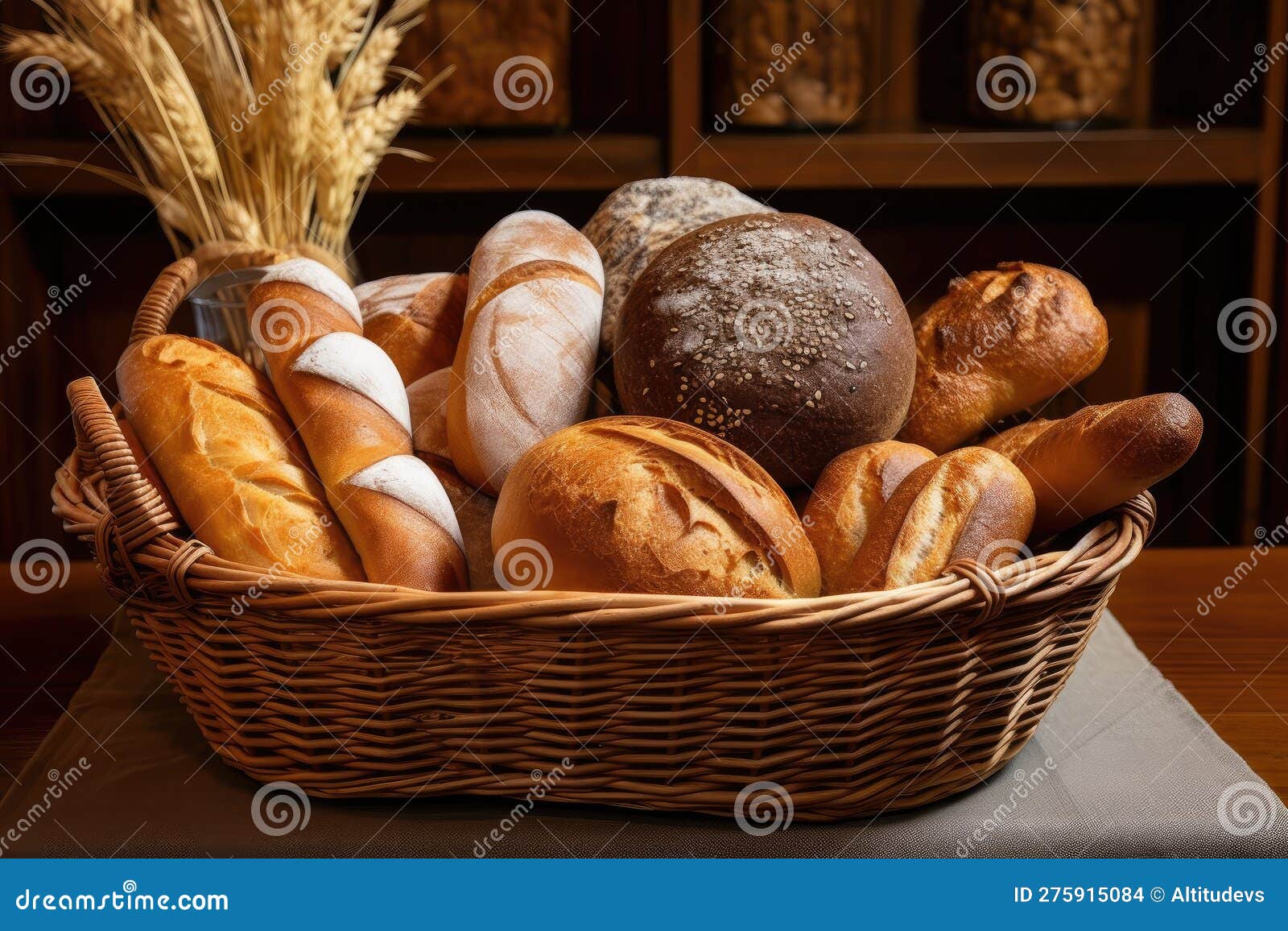 Basket Overflowing with Rustic, Artisan Breads and Rolls Stock ...
