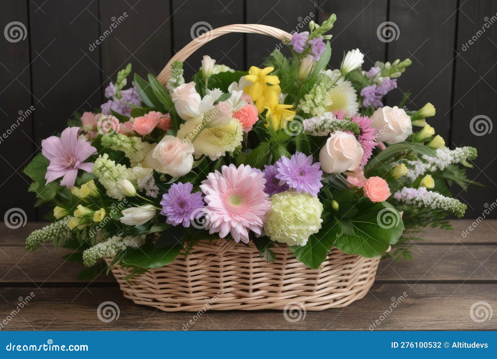 Basket of Pastel Flowers and Greenery, Ready for Delivery Stock ...