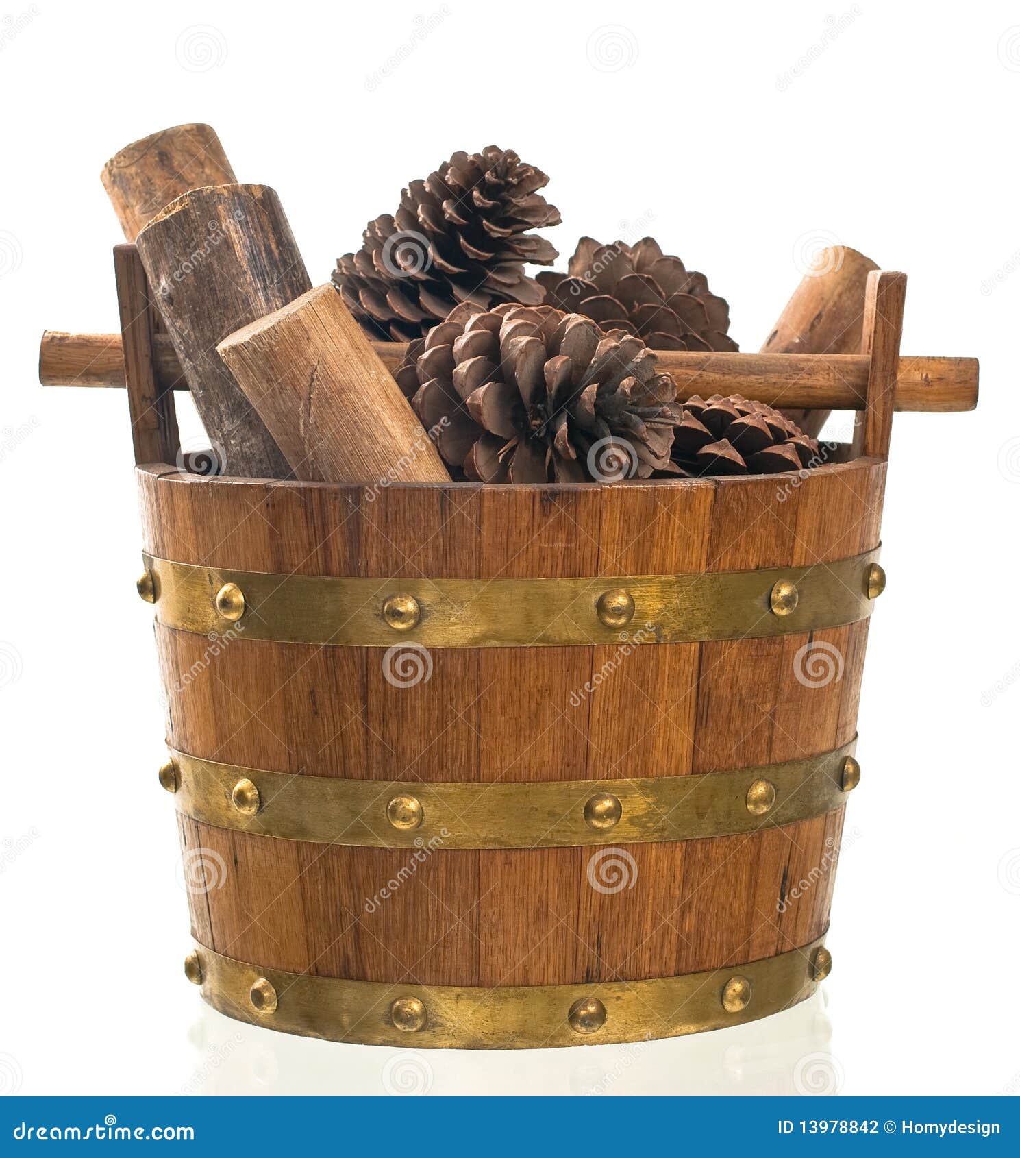 Basket with pine and wood stock photo. Image of wood - 13978842