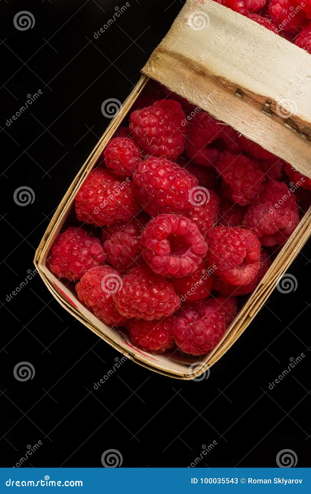 Basket with Raspberries on Black Background Stock Image - Image of ...