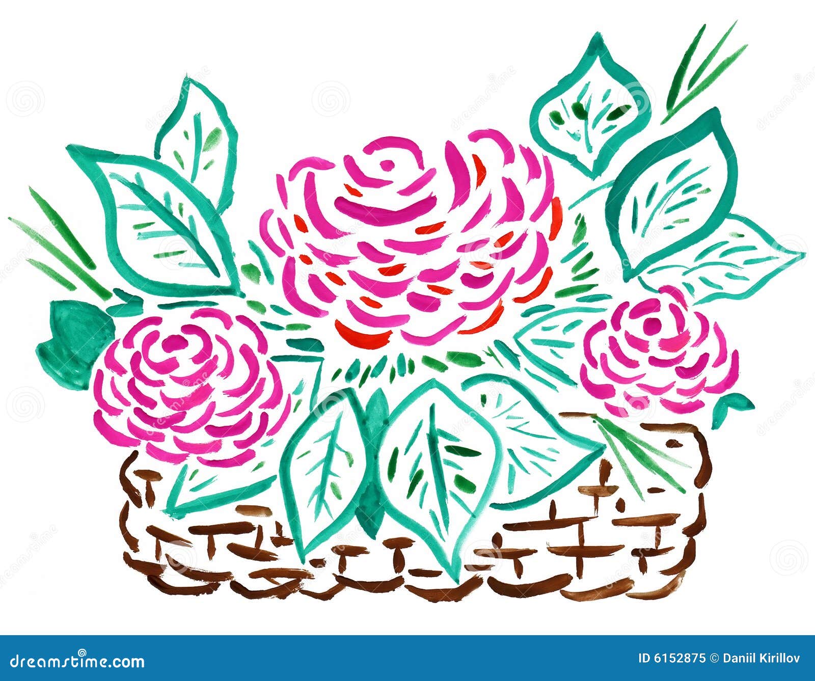 Basket of Red Roses - Hand Drawing Stock Illustration - Illustration of ...