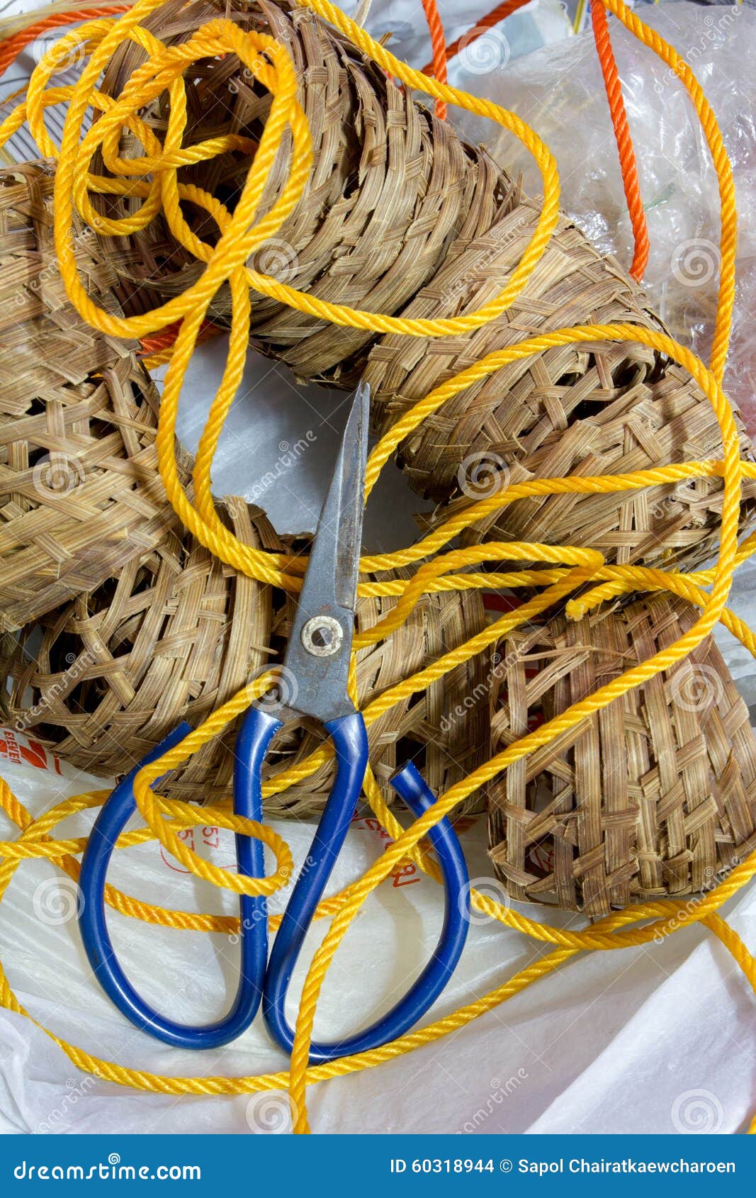 Basket Scissors Rope stock photo. Image of pastry, china - 60318944