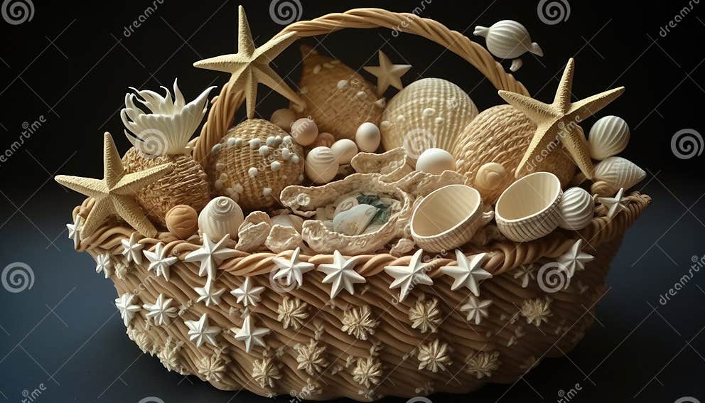 A Basket of Sea Shells and Glue for Making Shell. Generative AI Stock ...