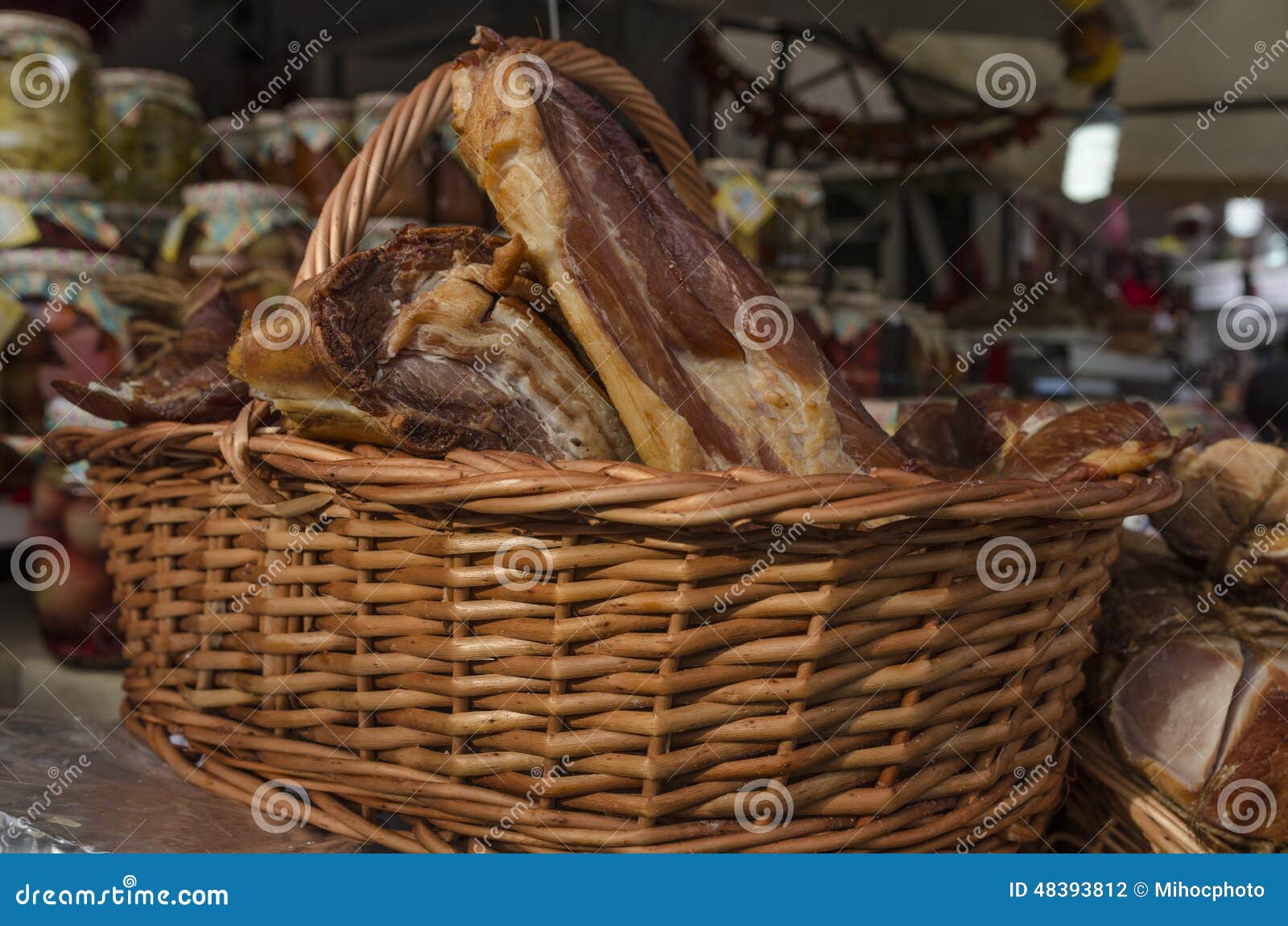 Basket of smoked ham stock photo. Image of europa, fresh - 48393812