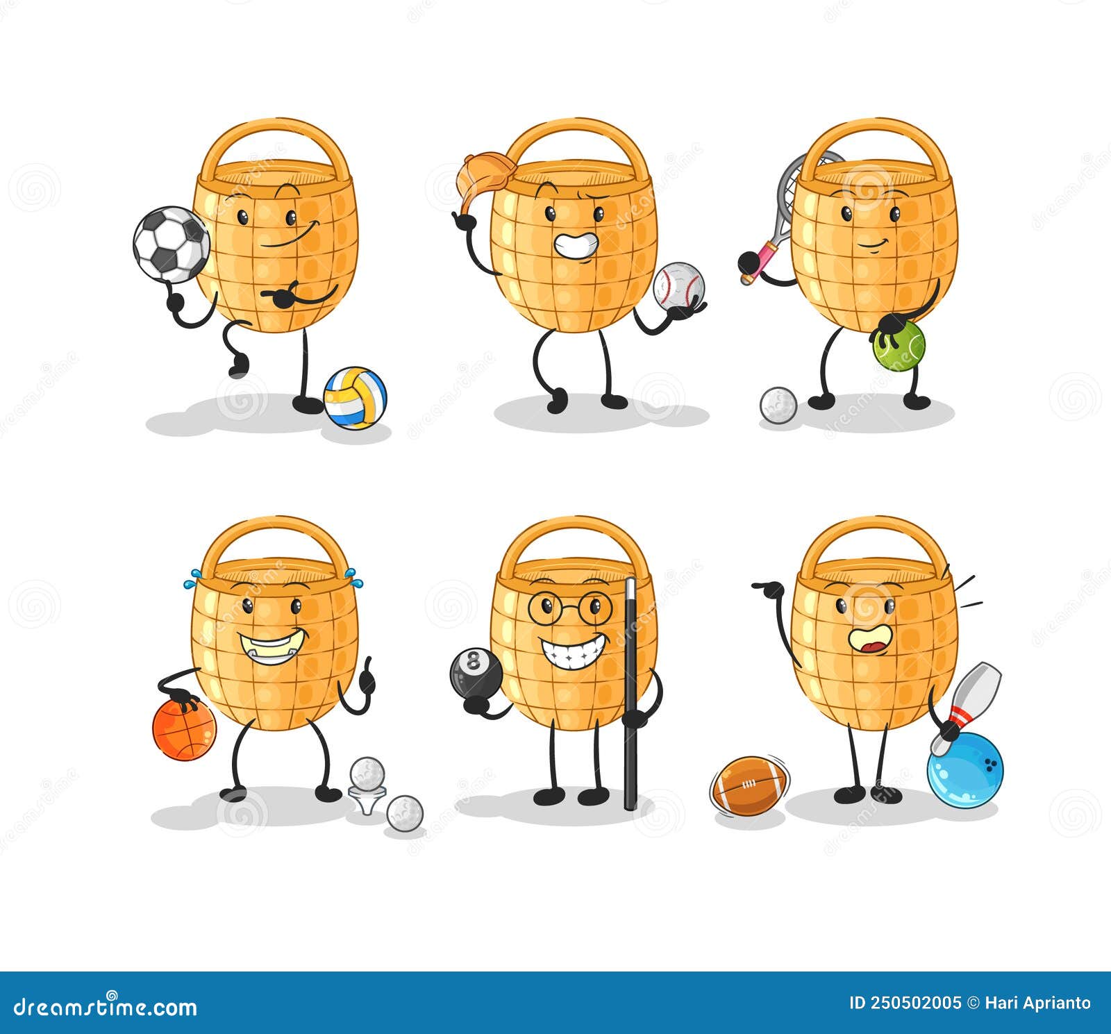 Basket Sport Set Character. Cartoon Mascot Vector Stock Vector ...
