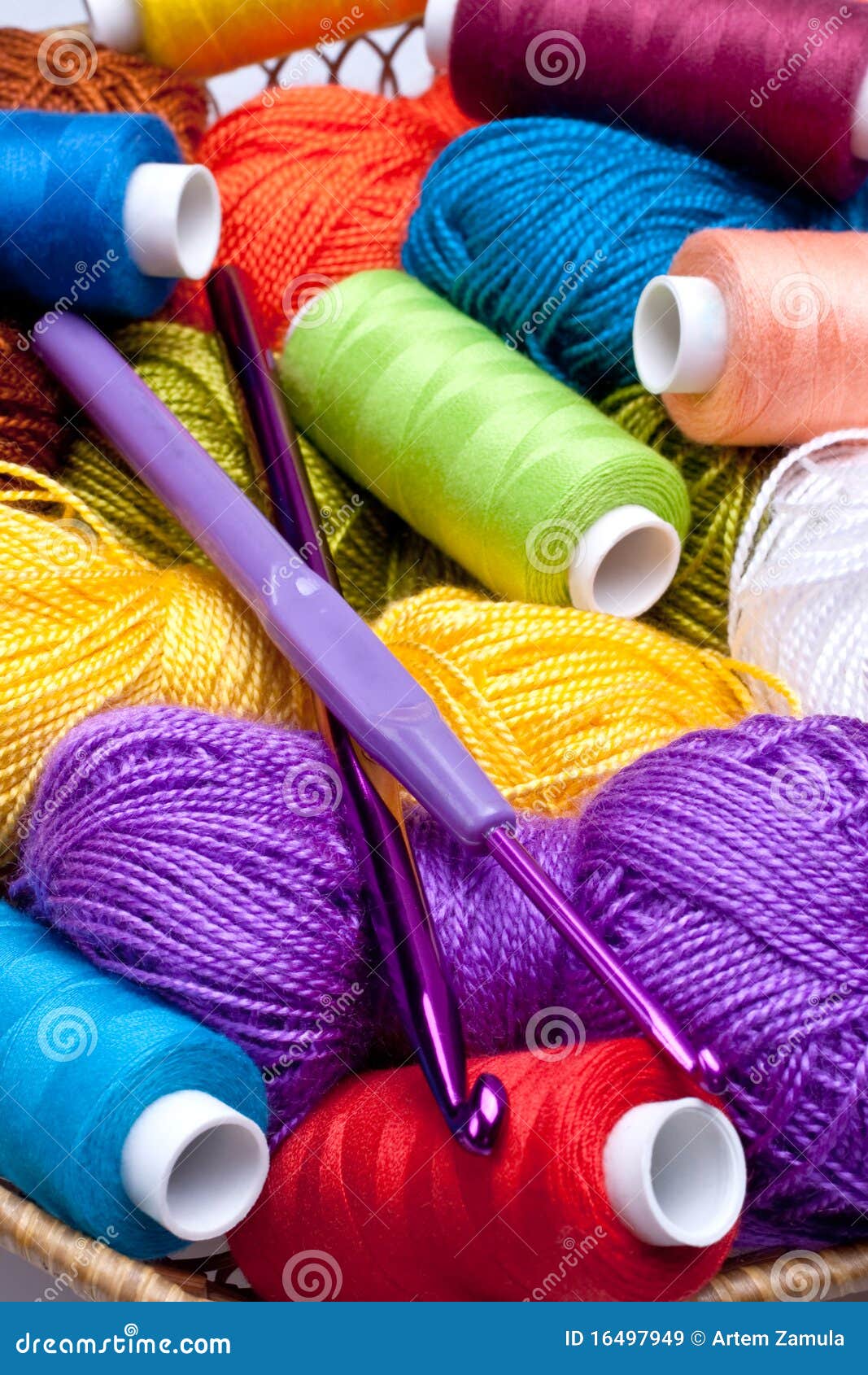 Basket with Thread and Balls for Knitting Stock Image - Image of cotton ...
