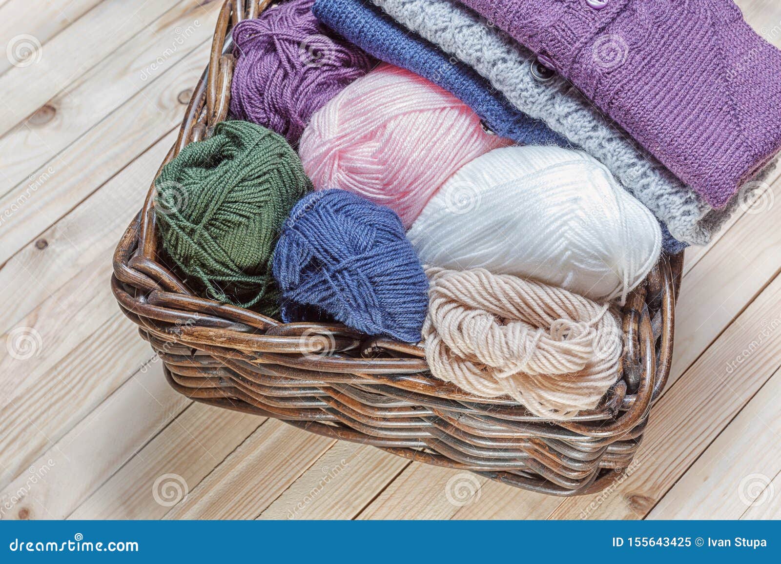 Basket with Threads and Knitting Stock Image - Image of skein, knit ...