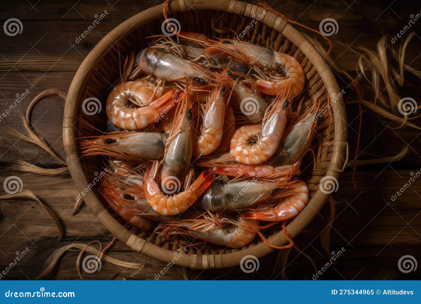 Basket of Tiger Shrimp Prawns Ready for Cooking Stock Illustration ...