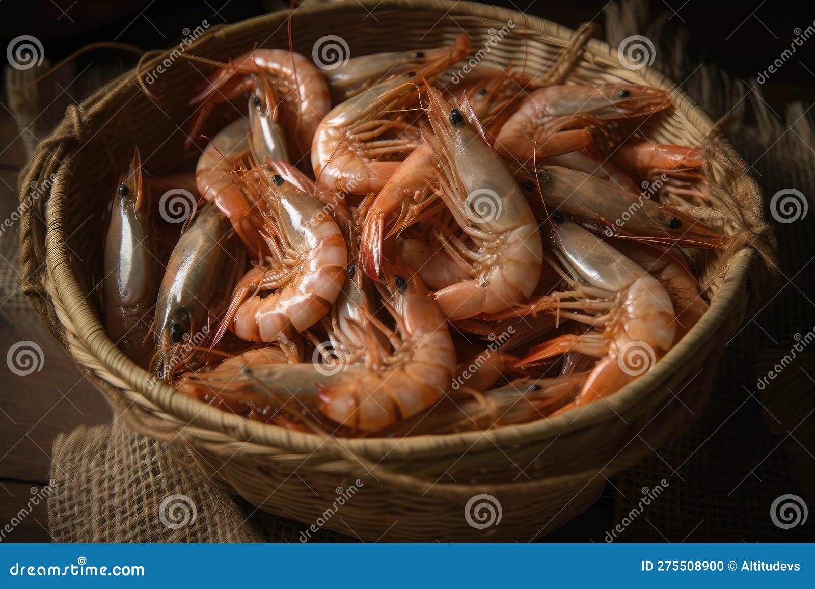 Basket of Tiger Shrimp Prawns Ready for Cooking Stock Illustration ...