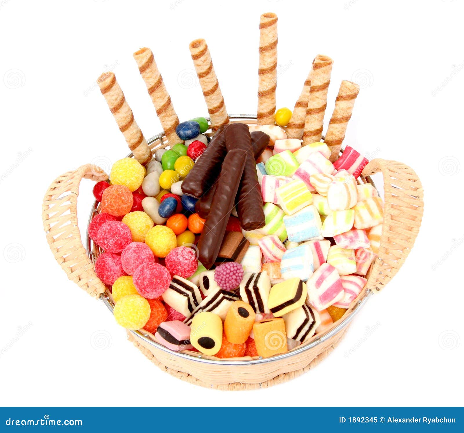 Basket with Various Sweets and the Cookies, Isolated Stock Image ...